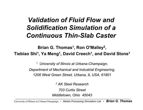 Pdf Validation Of Fluid Flow And Solidification Simulation Of A Continuous S