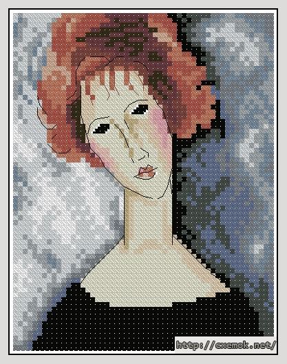 Скачать схему вышивки нитками Девушка с рыжими волосами автор РТО Eh335
