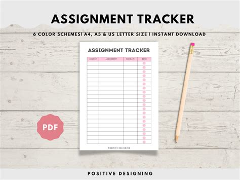 Assignment Planner Assignment Tracker Table Assignments Homework