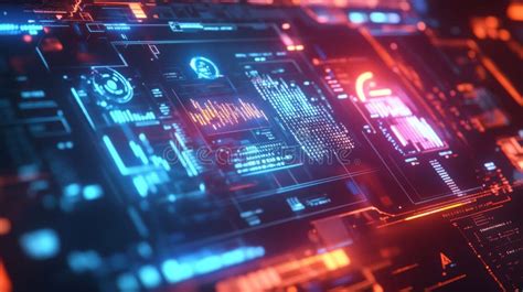 Futuristic Digital Interface Displays Data Graphs And Charts Stock