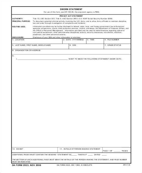 Army Sworn Statement Form Form Example Download