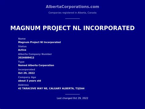 Magnum Project Nl Incorporated Calgary Alberta Corporations