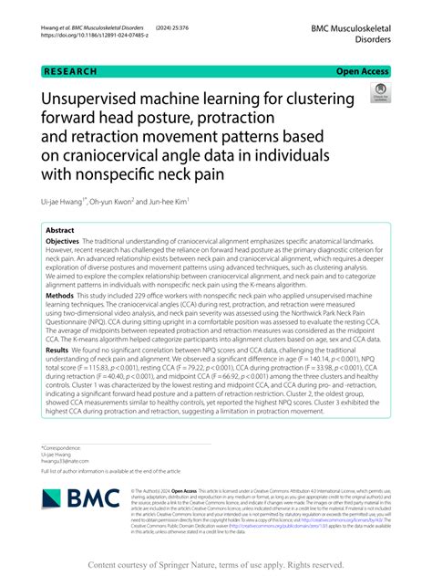 Pdf Unsupervised Machine Learning For Clustering Forward Head Posture Protraction And