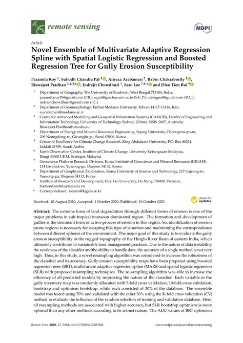 Pdf Novel Ensemble Of Multivariate Adaptive Regression Spline With Spatial Logistic Regression