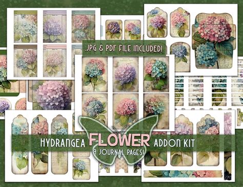 Hydrangea Printable Floral Ephemera Papers Junkjournal Ted Addon Kit