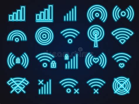 Large Set Of Wifi Signal Connection Cell Phone Sigal Blue Neon Glow