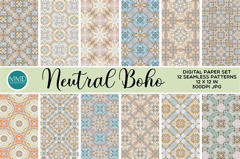 Neutral Boho Seamless Patterns By Merry Makewell Thehungryjpeg