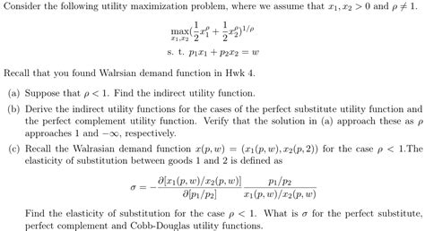 Solved Consider The Following Utility Maximization Problem