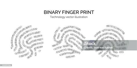 Set Of Binary Code Fingerprint On White Backgroun Digital Key For Software Identification
