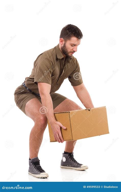 Crouching With A Heavy Package Stock Image Image Of Crouching Expressing