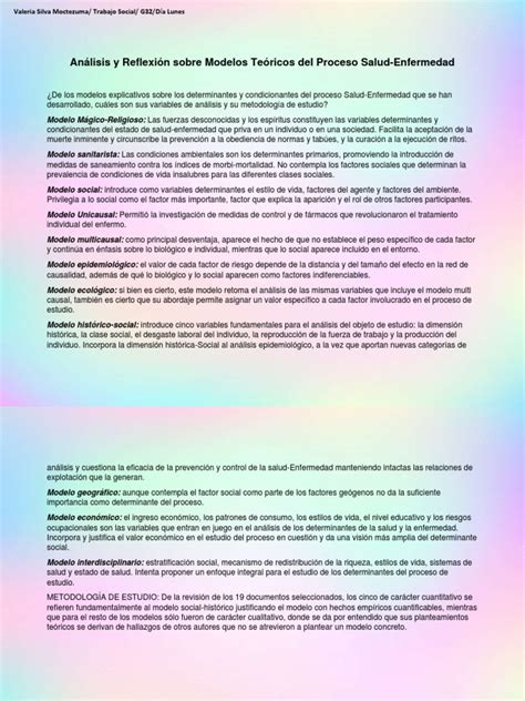 Análisis Y Reflexión Sobre Modelos Teóricos Del Proceso Salud Pdf
