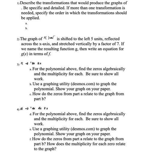 Describe The Transformations That Would Produce Chegg
