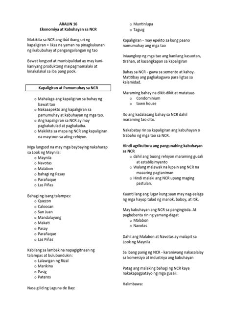 Ekonomiya At Kabuhayan Sa Ncr Pdf