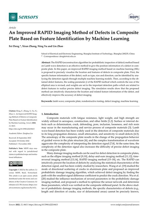 Pdf An Improved Rapid Imaging Method Of Defects In Composite Plate Based On Feature