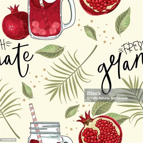 석류와 잎이 있는 매끄러운 패턴 직물과 종이에 인쇄 벡터 그림입니다 0명에 대한 스톡 벡터 아트 및 기타 이미지 0명 과일