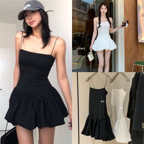 3165 เดรสสายเดี่ยว กระโปรงทรงบอลลูน เนื้อผ้าดี ทรงสวย Shopee Thailand