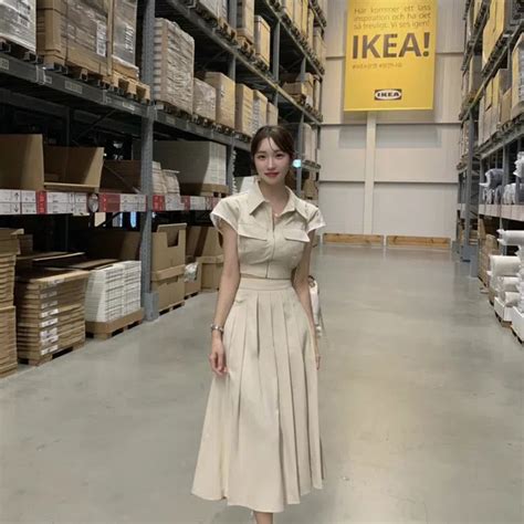 Setღ 데이트룩 배색 카라 집업 세트 셔츠 투피스 자켓 롱스커트 여름 출근룩 하객룩 데이지멜로우