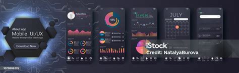 현대적인 디자인 주간 및 연간 통계 그래프와 함께 모바일 애플 리 케이 션 Infographic 템플릿 원형 차트 워크플로 웹 디자인 Ui 요소 편집을 쉽게 벡터 일러스트