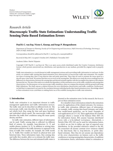 Pdf Macroscopic Traffic State Estimation Understanding Traffic