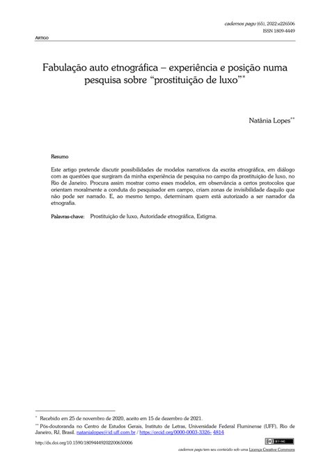 Pdf Fabulação Auto Etnográfica Experiência E Posição Numa Pesquisa