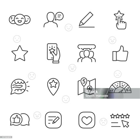 피드백 아이콘 집합입니다 평가 하 고 평가 소셜 네트워크 사용자 선형 아이콘 편집 가능한 획 선 마케팅에 대한 스톡 벡터 아트 및 기타 이미지 Istock