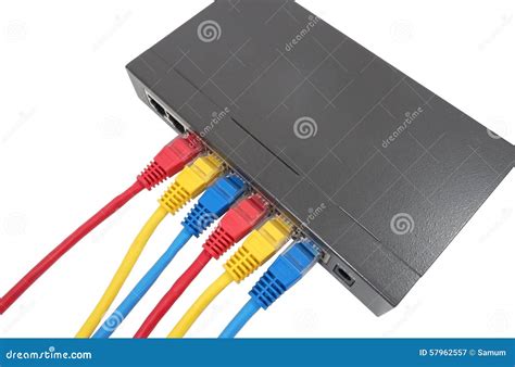 Cabos Da Rede Conectados Ao Roteador Imagem De Stock Imagem De Computador Cubo