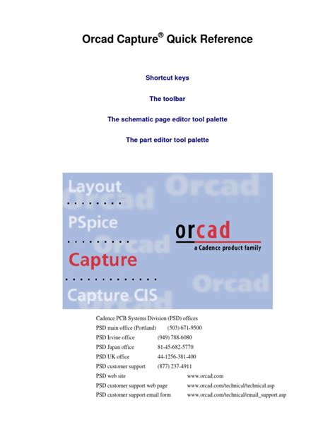 orcad capture quick reference shortcut keys pdf menu computing