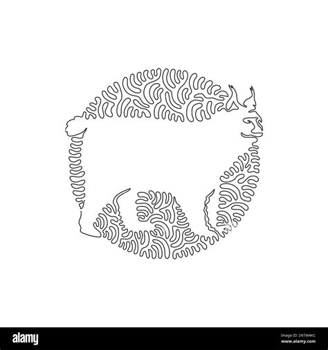 Continuous One Curve Line Drawing Of Lynx Skilled Hunters Abstract Art In Circle Single Line