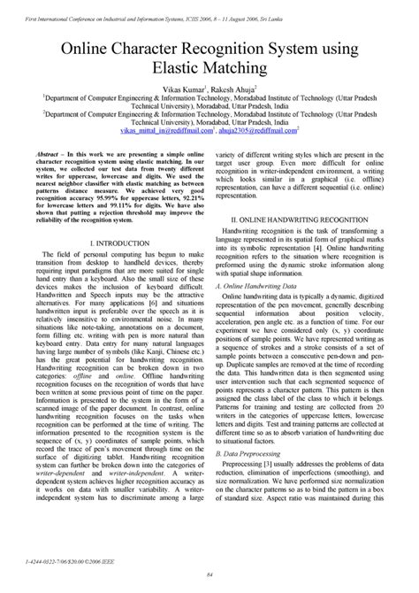 Pdf Online Character Recognition System Using Elastic Matching