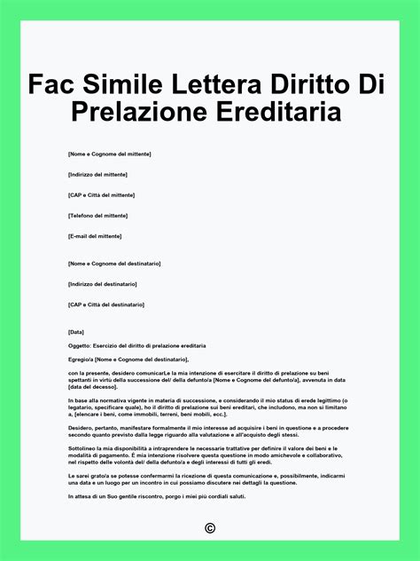 Fac Simile Lettera Diritto Di Prelazione Ereditaria