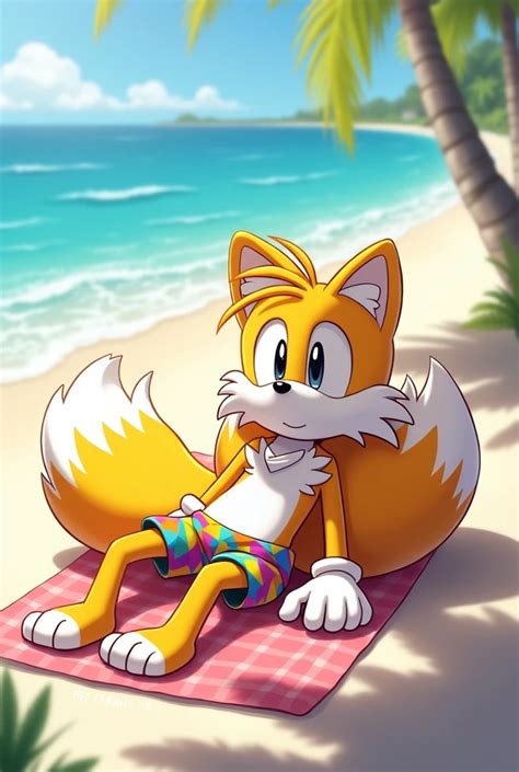 Miles Tails Prower Bikini Beachsunbathing Seaart Ai