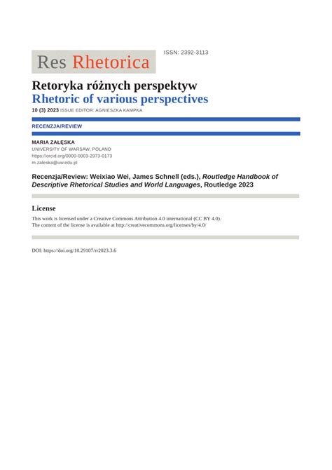 Pdf Recenzja Review Weixiao Wei James Schnell Eds Routledge Handbook Of Descriptive