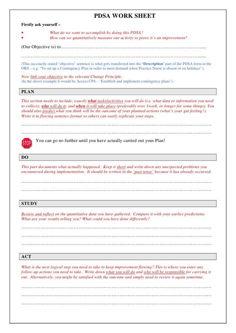 Pdsa Template Word