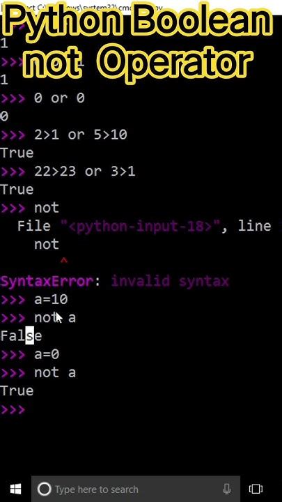 Python Boolean Not Operator Python Pythontutorial Coding Programming Youtube