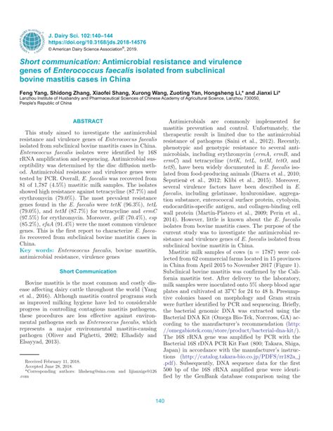 Pdf Short Communication Antimicrobial Resistance And Virulence Genes