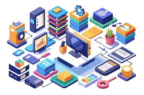 Isometric Illustration Of Data Storage And Processing Including Servers Computers And Network