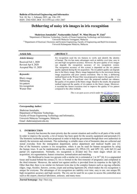 Deblurring Of Noisy Iris Images In Iris Recognition Pdf
