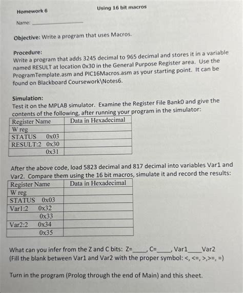 Solved Name Objective Write A Program That Uses Macros