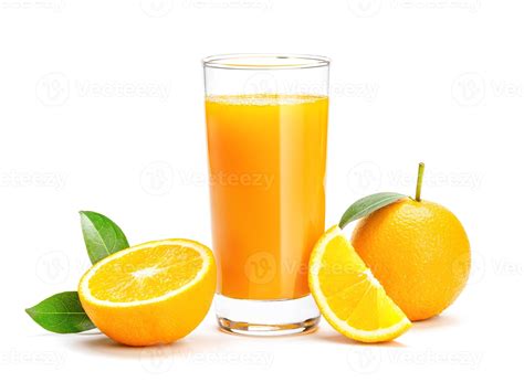 Glass Of Fresh Orange Juice Isolate On White Background Fresh Fruits