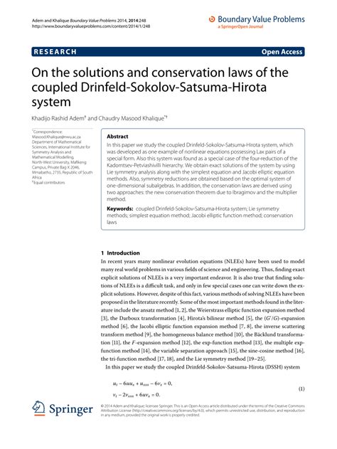 Pdf On The Solutions And Conservation Laws Of The Coupled Drinfeld
