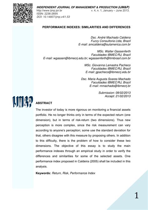 Pdf Performance Indexes Similarities And Differences