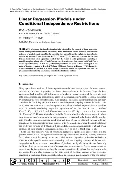 Pdf Linear Regression Models Under Conditional Independence Restrictions