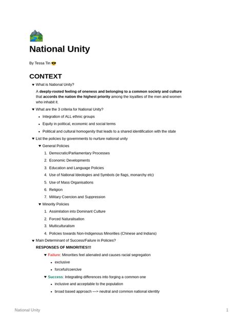 H2 History National Unity Notes Pdf Multiculturalism Nationalism