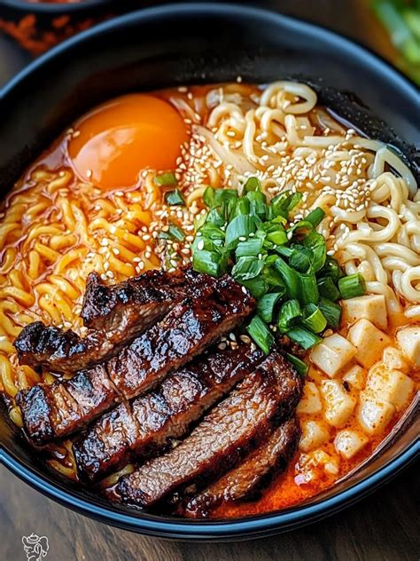 Irresistible Spicy Korean Ramen With Grilled Beef And Creamy Sauce