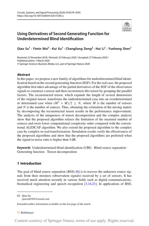 Using Derivatives Of Second Generating Function For Underdetermined Blind Identification