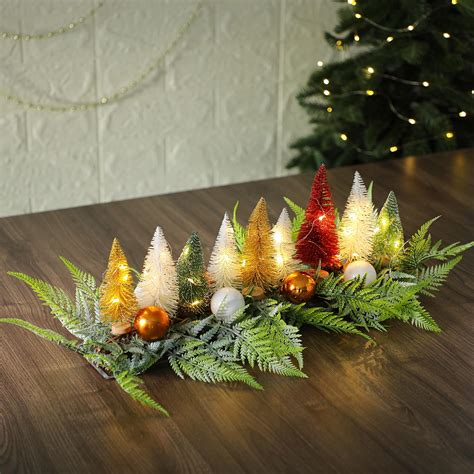 Burbell Led Lighted Christmas Table Centerpiece With Bottle Brush Trees