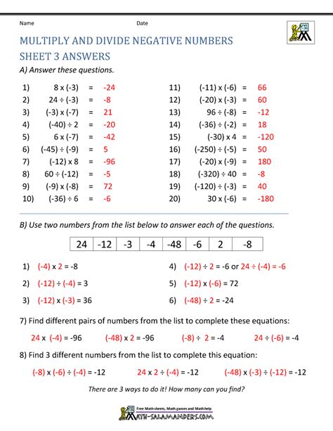 Multiply And Divide Negative Numbers Worksheets Library