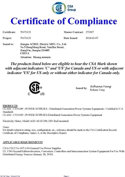 Acrel UL Listed Transformer Meter Standards