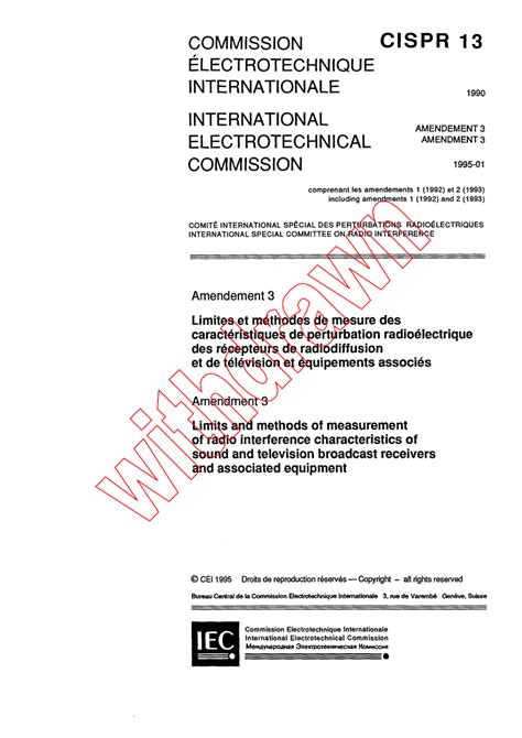 Cispr 13 1990 Amd3 1995 Amendment 3 Limits And Methods Of Measurement Of Radio Interference