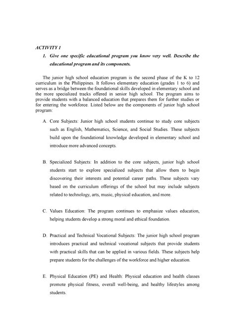 Activitiy 1 Notes Activity 1 Give One Specific Educational Program